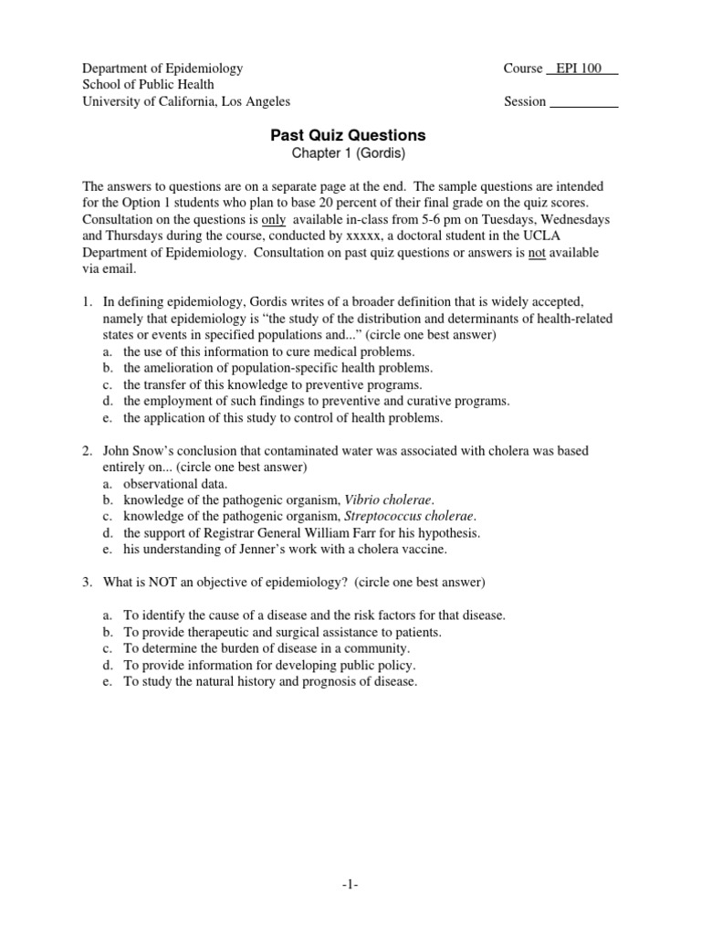 Past Quiz Questions | PDF | Cholera | Epidemiology