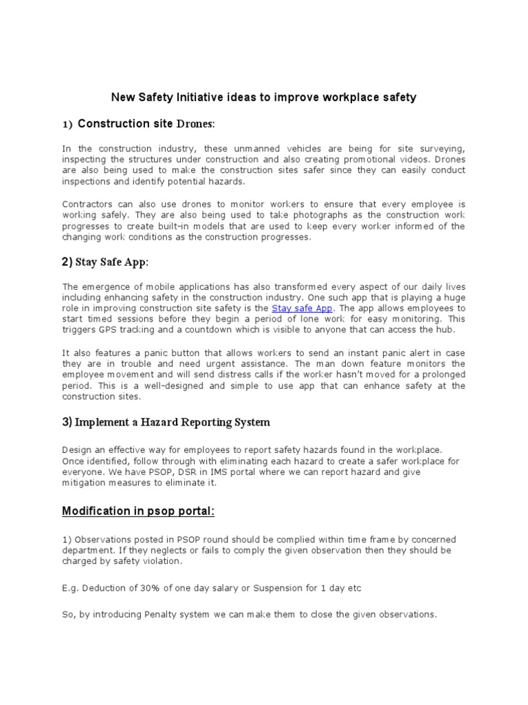 New Safety Initiative Ideas To Improve Workplace Safety | PDF ...