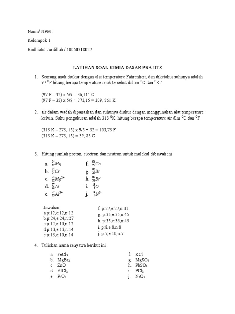 Latihan Soal Kimia Dasar | PDF