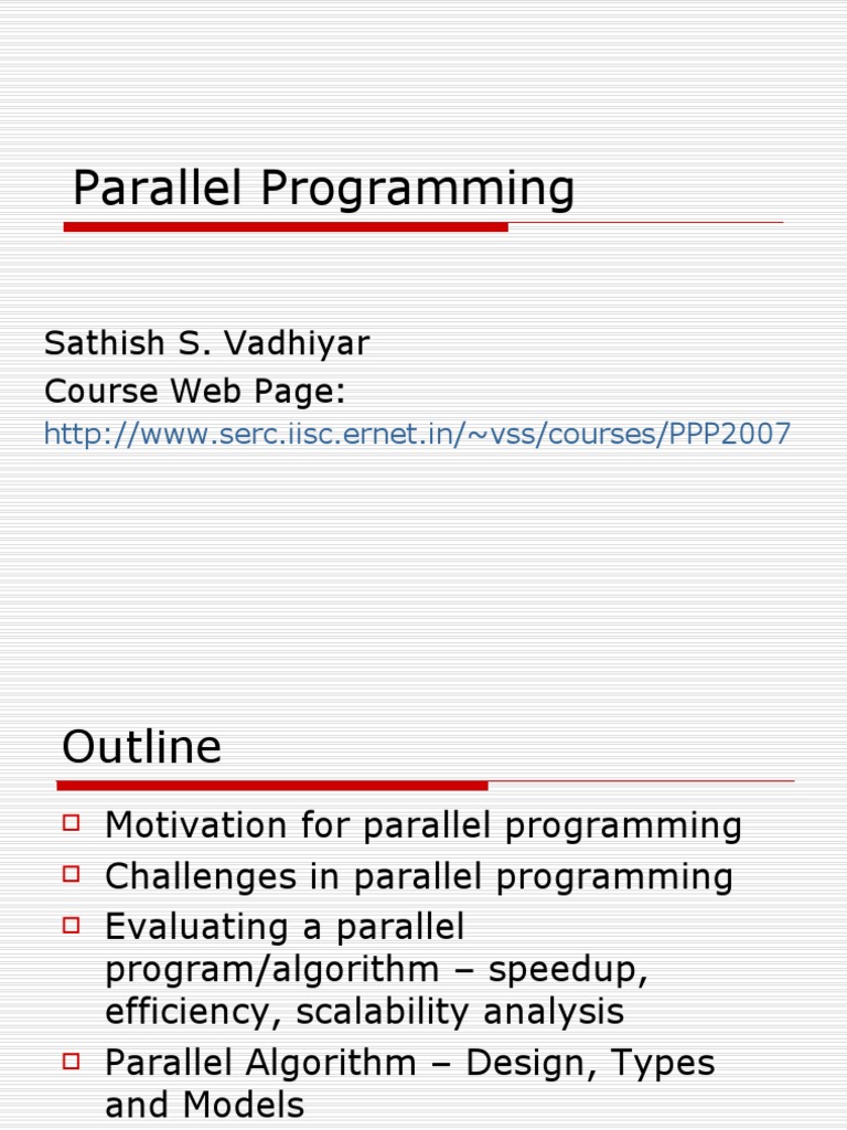 Parallel Programming Sathish S Vadhiyar Course Web Page Pdf Parallel Computing Network