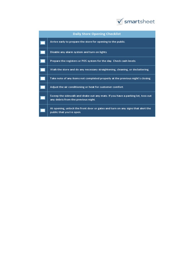 Daily Store Opening Checklist | PDF