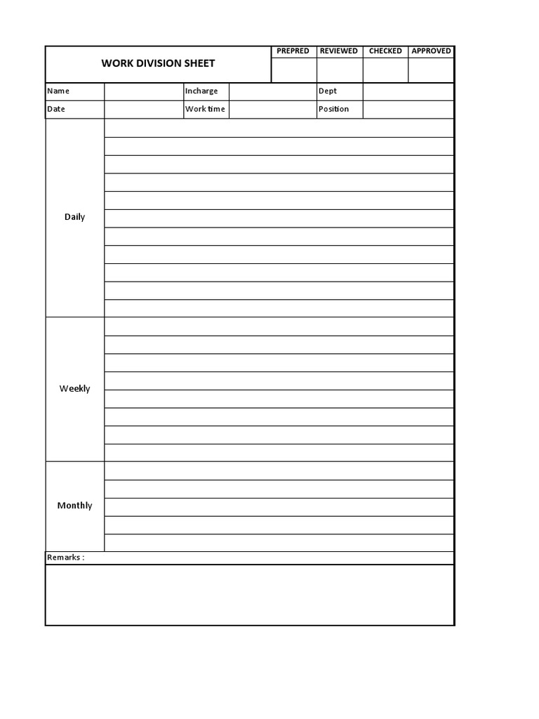 Work Division Sheet Format - New. | PDF