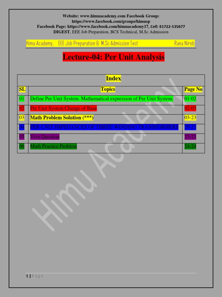 Per Unit Analysis 1 | PDF | Electrical Impedance | Transformer