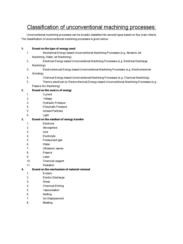 Classification of Unconventional Machining | PDF | Machining ...