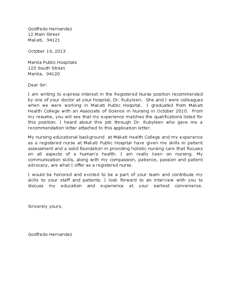 Sample Nurse Application Letter | PDF