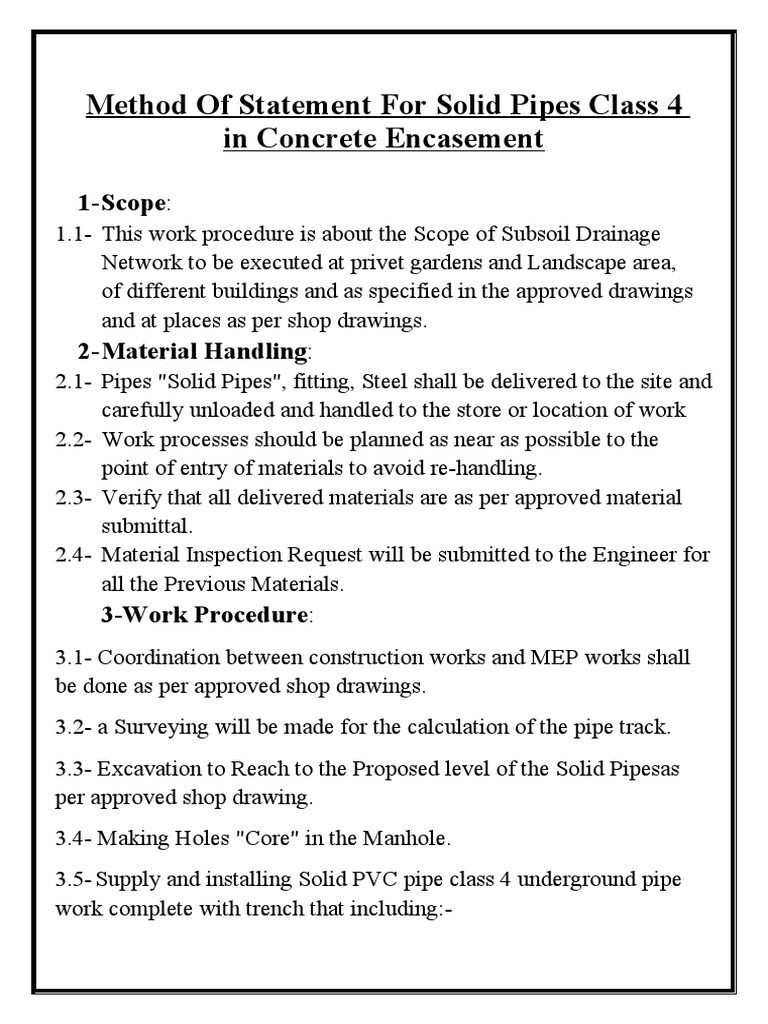 2-Method of Statement-Solid Pipes | PDF