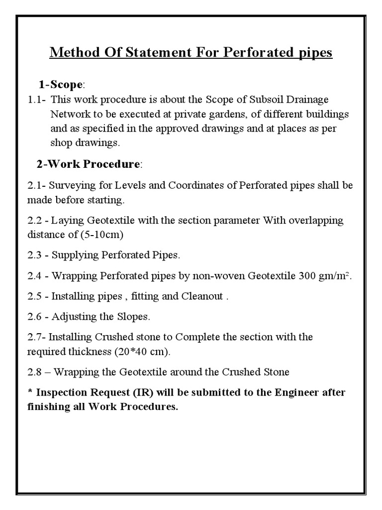 Subsoil Drainag Method of Statement | PDF