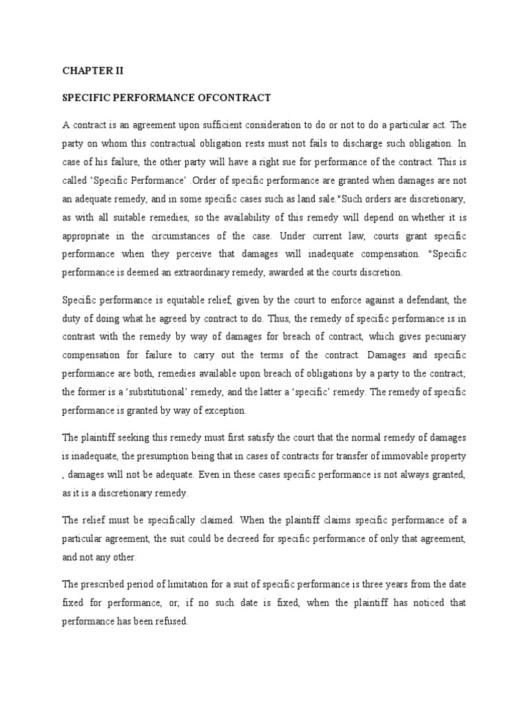 Specific Performance of Contract | PDF | Legal Remedy | Specific ...