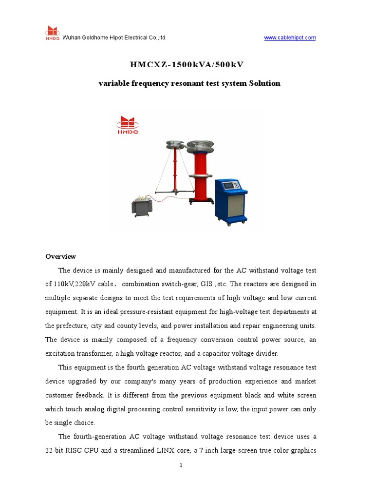 Brochure of 1500kVA-500kV AC Variable Frequency Resonnat Test System ...