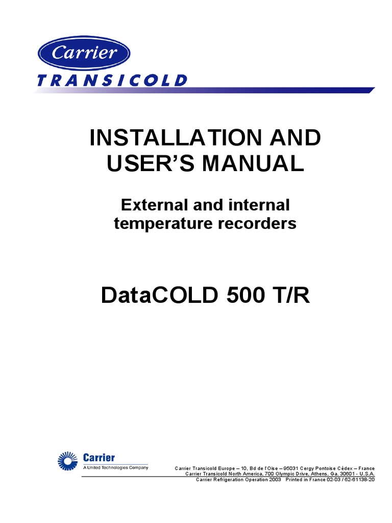 Carrier DATACOLD 500 T-R User Manual PDF | PDF | Electrical Connector ...