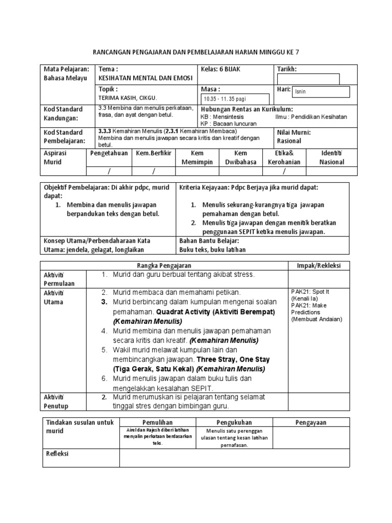 RPH BM TAHUN 6 m7 | PDF
