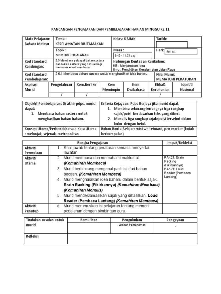 RPH BM TAHUN 6 m11 | PDF