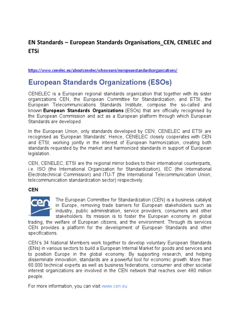EN Standards - European Standards Organisations - CEN, CENELEC and ETSi | PDF | Standards ...