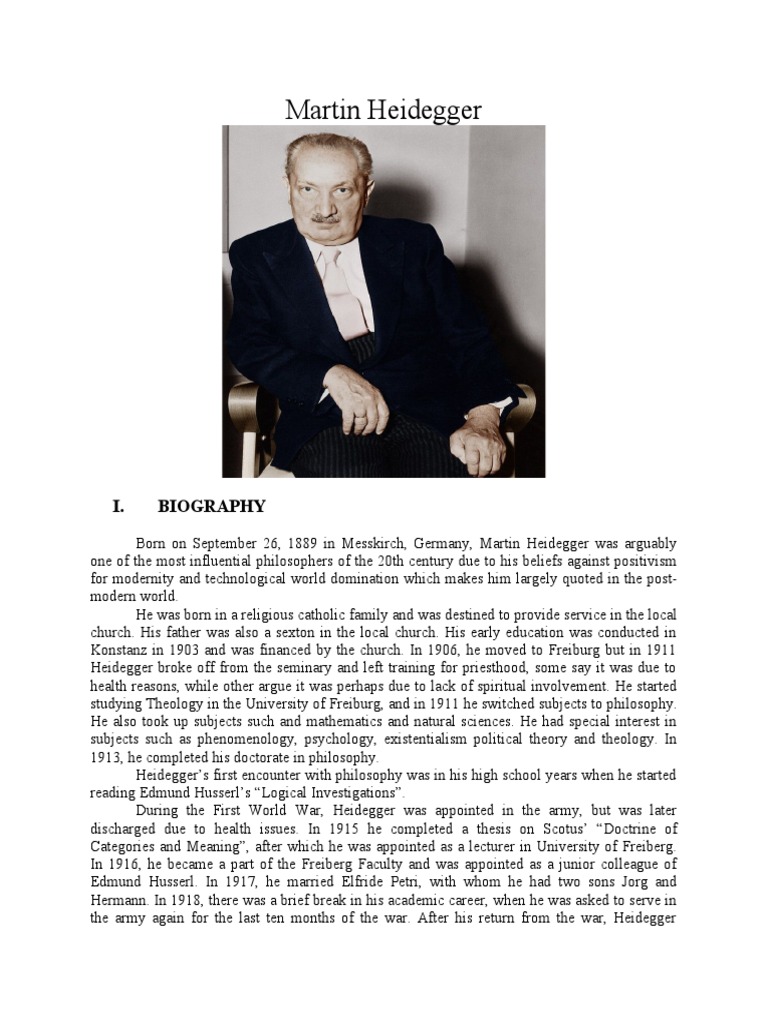 Martin Heidegger: I. Biography | Download Free PDF | Martin Heidegger ...