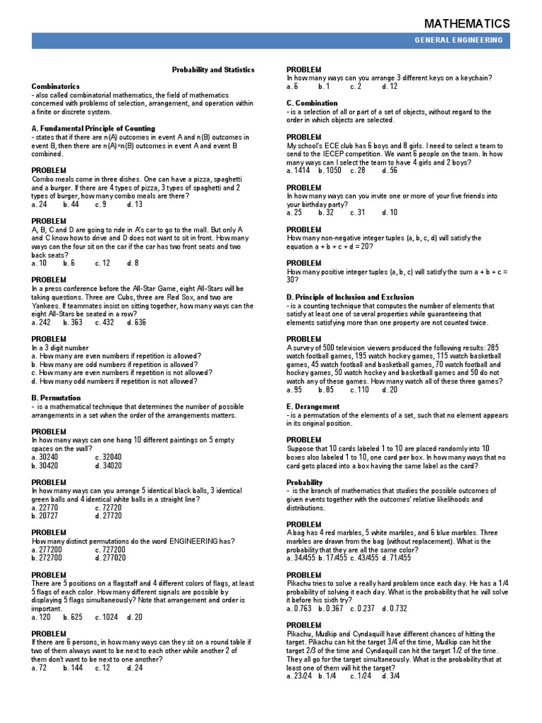 Probability and Statistics | PDF | Combinatorics | Probability