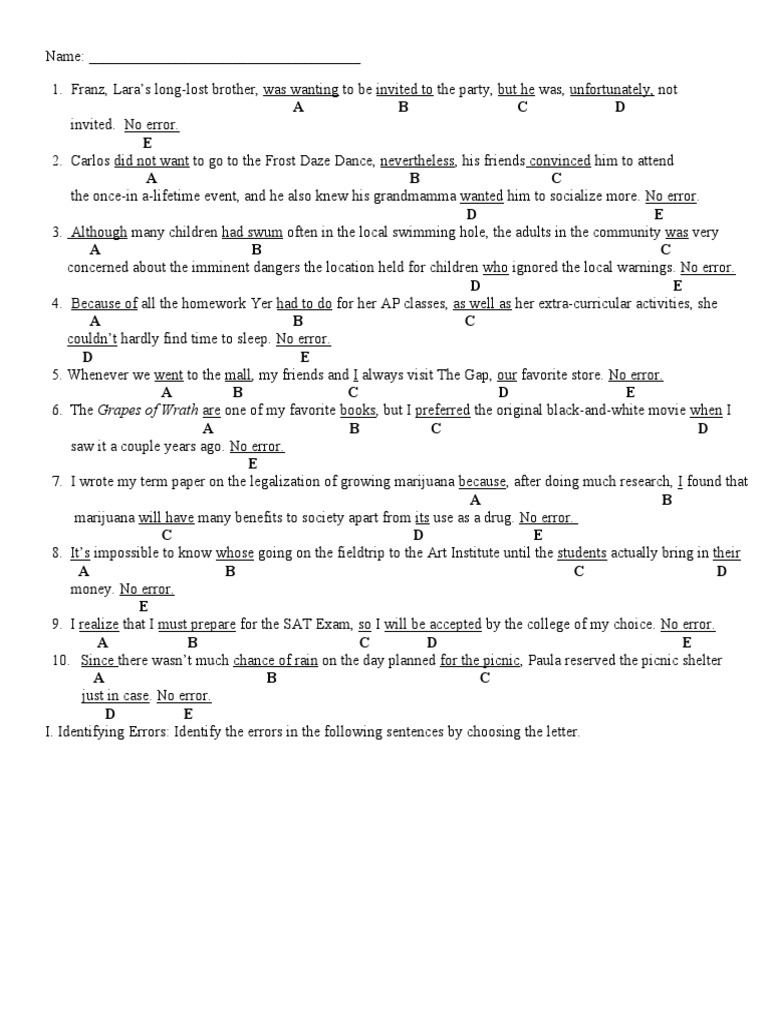Identifying Errors Activity | PDF