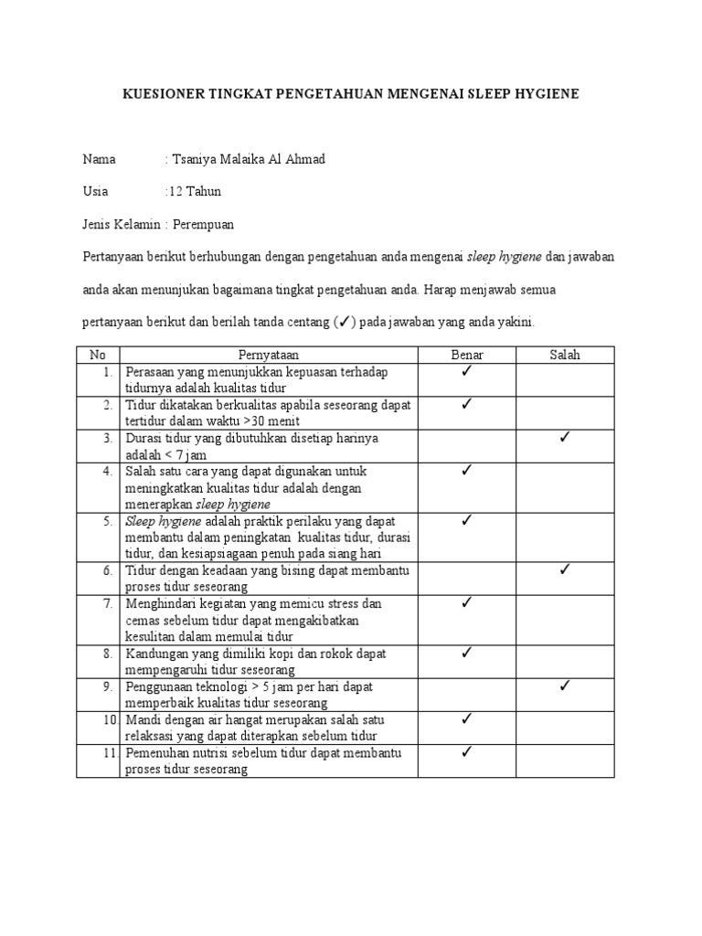 Kuesioner Tingkat Pengetahuan | PDF