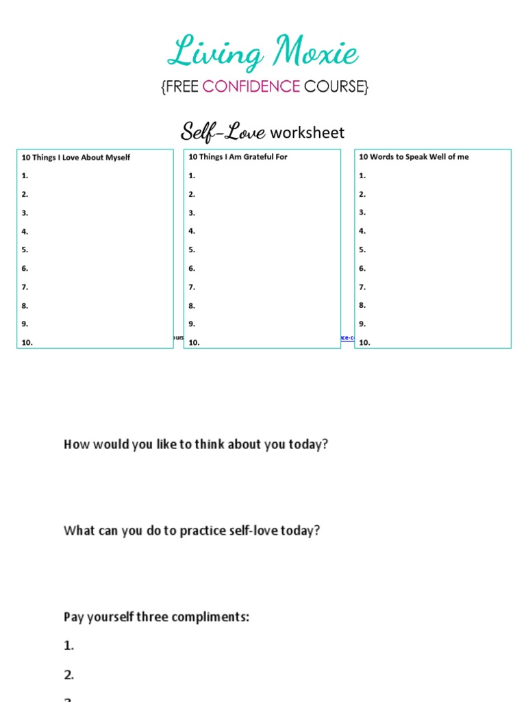 Self-Love and Confidence Worksheet | PDF | Psychological Concepts ...