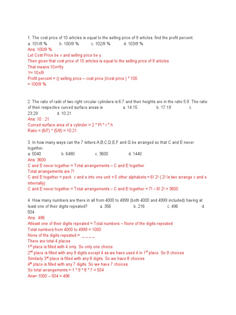 Cocubes Quantitative Aptitude Questions | PDF | Geometry | Space