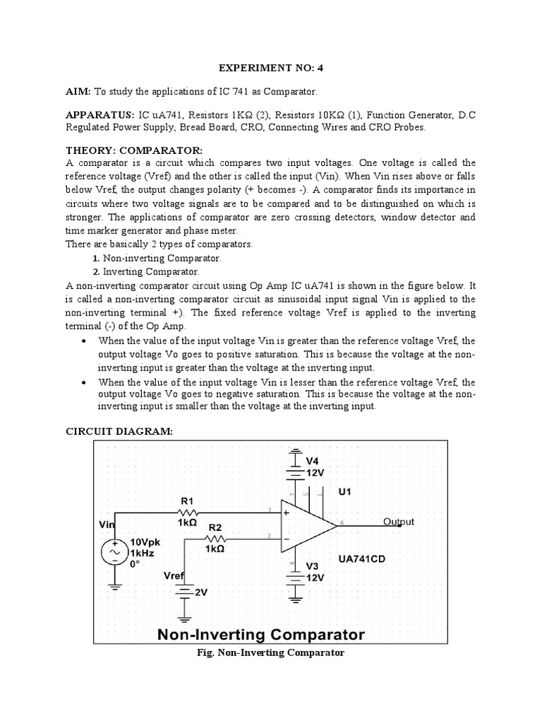 IC 741 Comparator Experiment | PDF | Operational Amplifier | Amplifier
