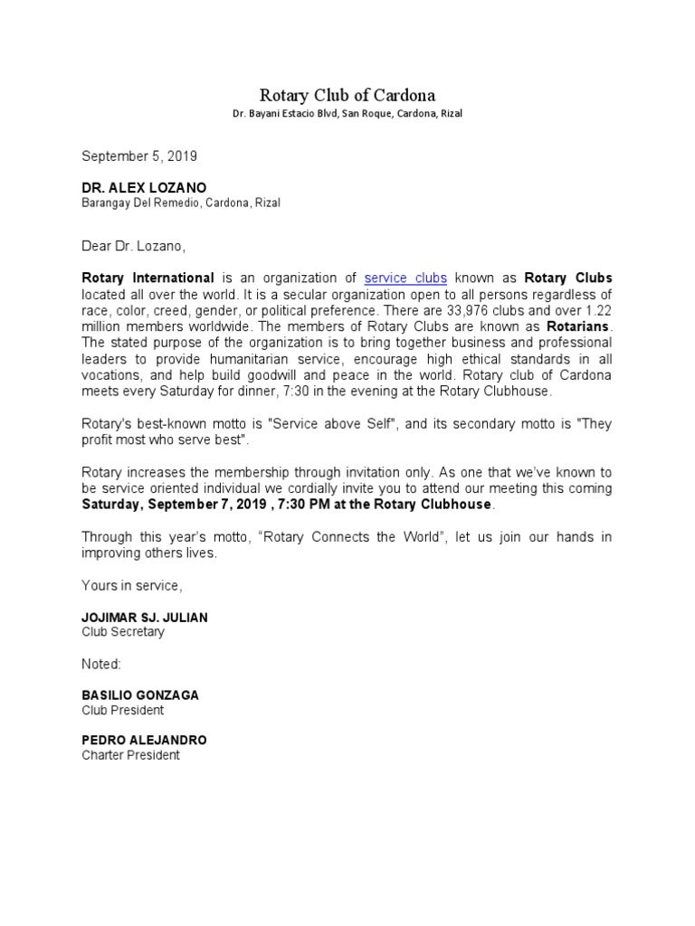 Rotary Invitation - Alex Julian | PDF | Fraternities | International ...