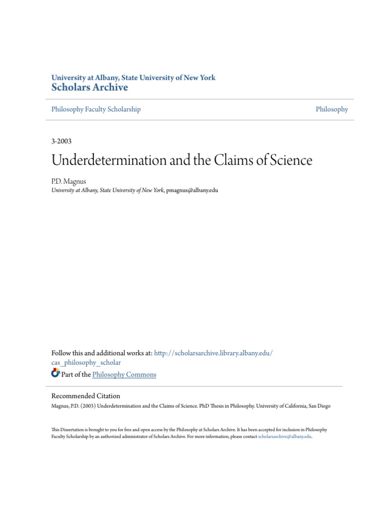 Underdetermination and The Claims of Science PDF | PDF | Thesis | Theory