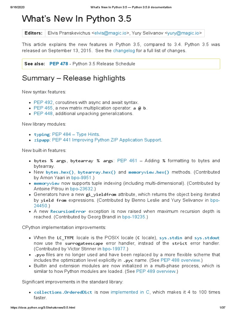 What's New in Python 3.5 - Python 3.5.9 Documentation | Download Free ...