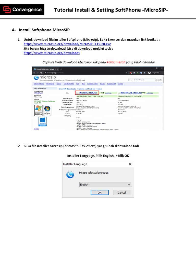 Install & Setting Softphone MicroSIP - VO | PDF