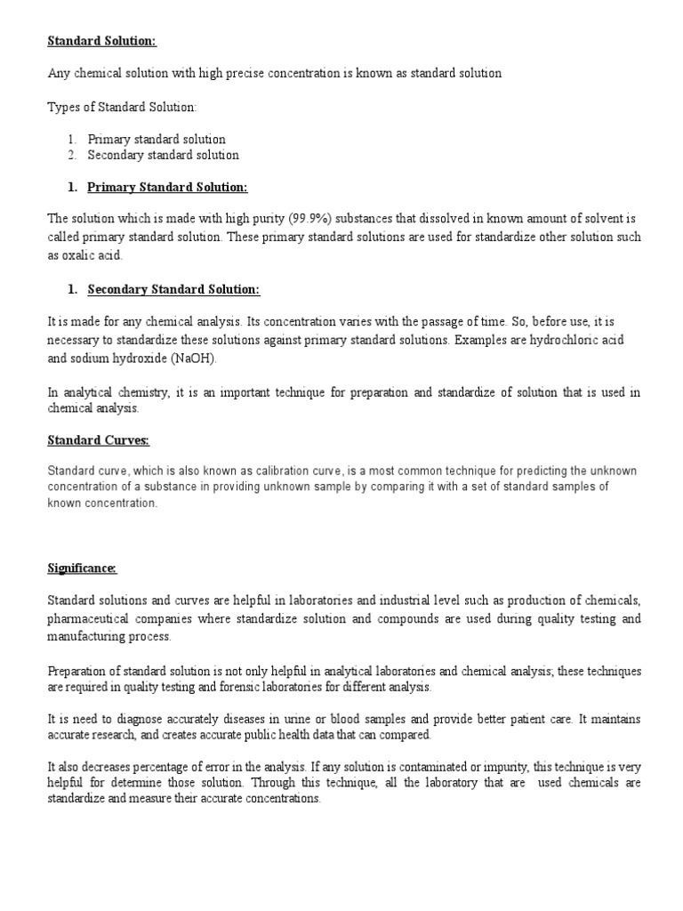 Standard Solution | PDF | Solution | Analytical Chemistry