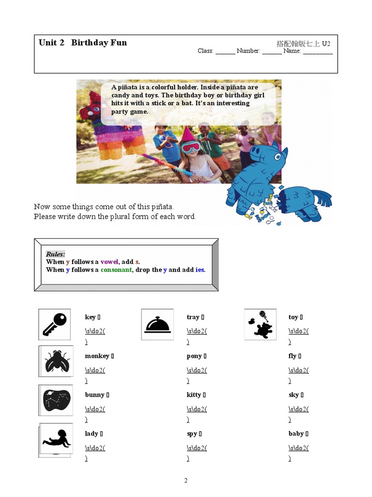 Unit 2 Birthday Fun: Now Some Things Come Out of This Piñata. Please ...