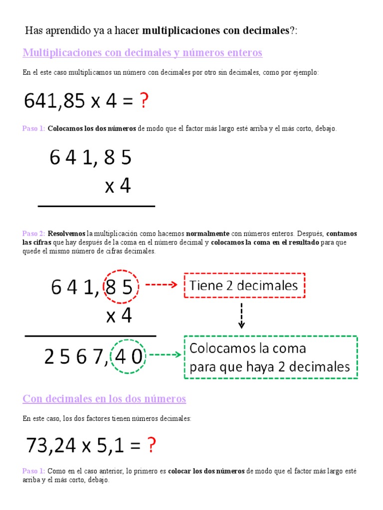 Has Aprendido Ya A Hacer Multiplicaciones Con Decimales | PDF