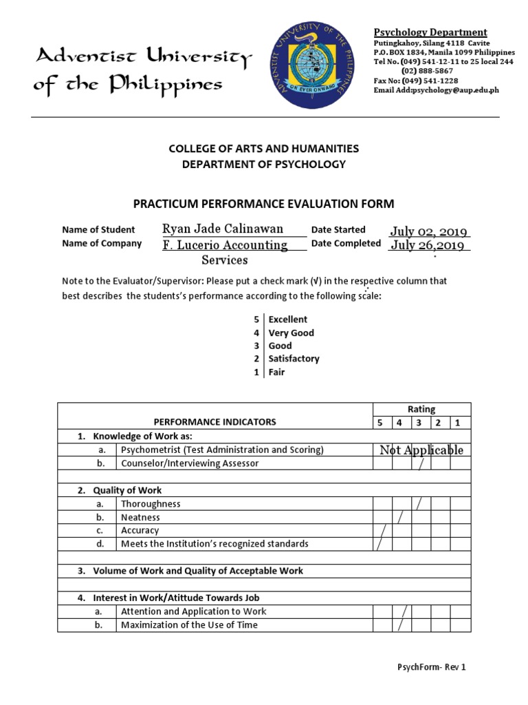 Psychology Practicum Evaluation Form | PDF | Behavior Modification | Psychology