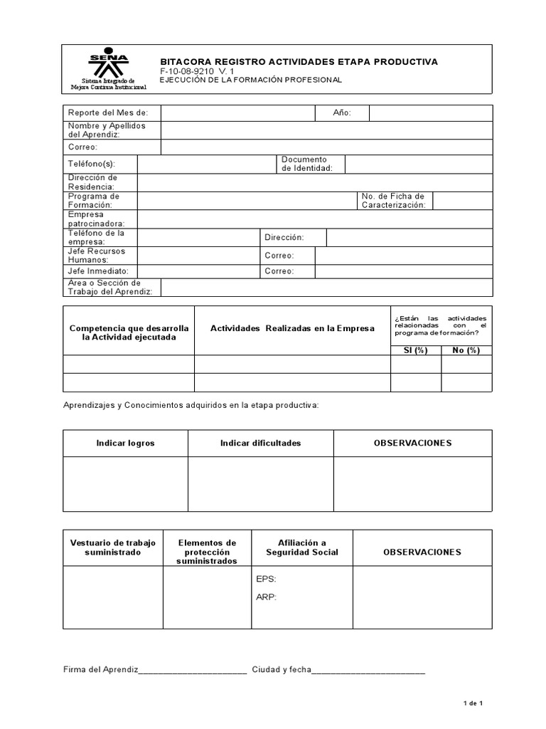Formato Bitacoras SENA | PDF