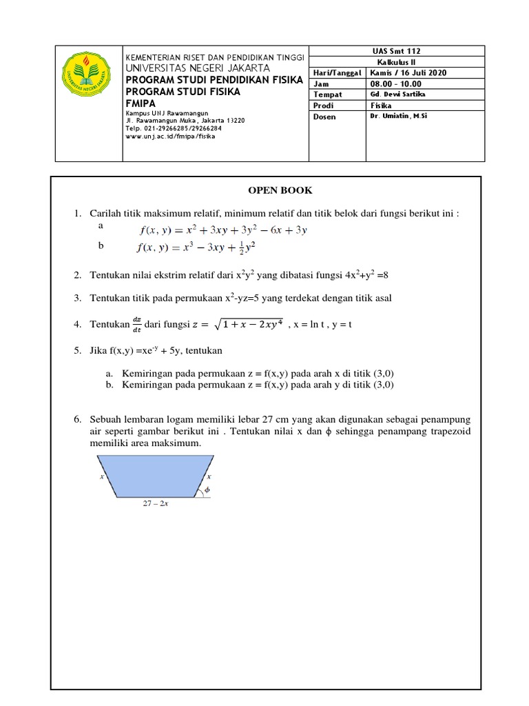 UAS-Kalkulus II-112 PJJ 1 | PDF