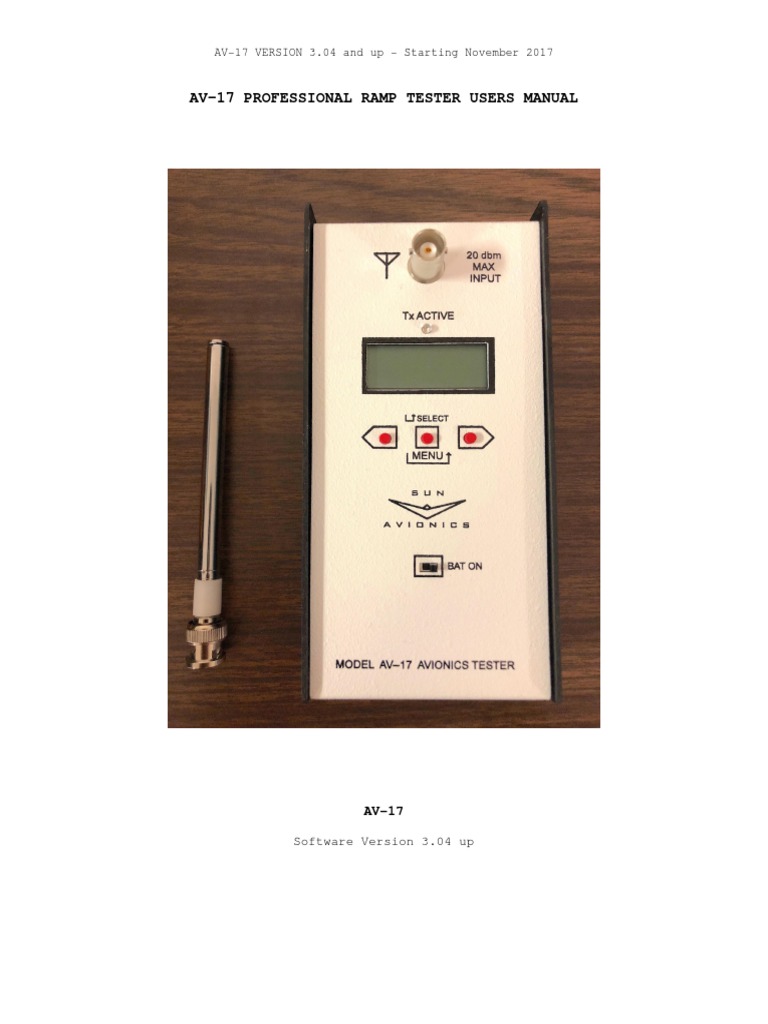 AV-17 Ramp Tester User Manual | PDF | Transponder (Aeronautics) | Radio
