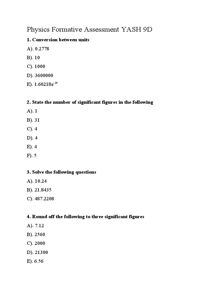 Physics Assessment for 9th Graders | PDF | Teaching Methods & Materials ...