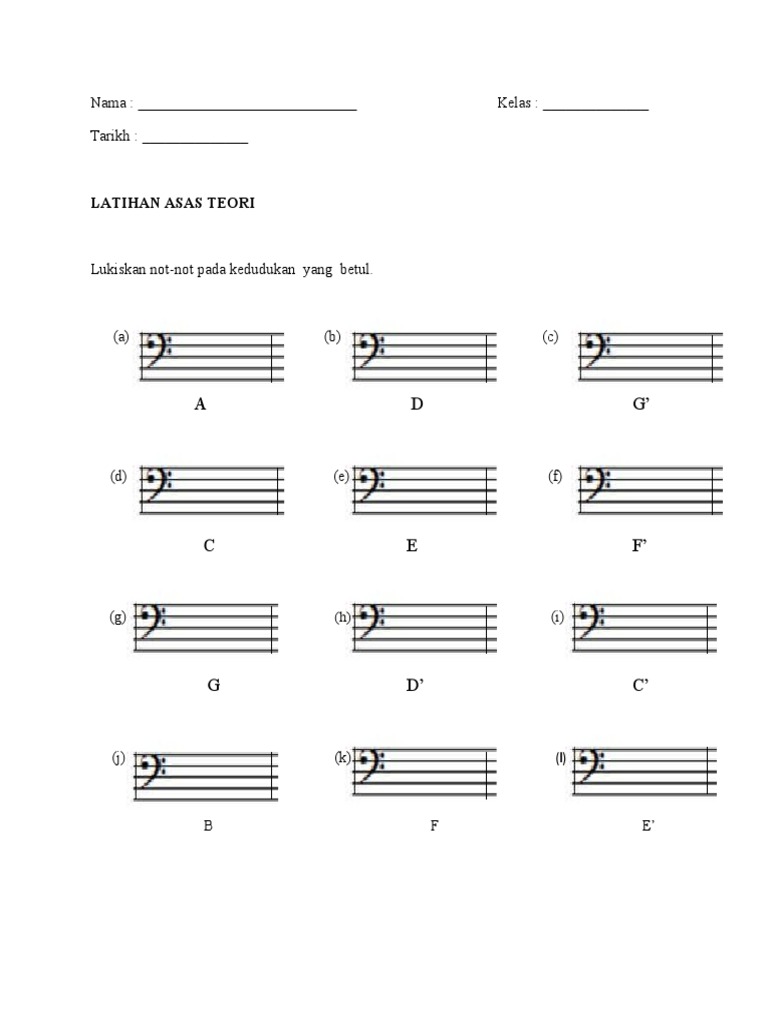 Latihan Kedudukan Not Muzik Bes | PDF