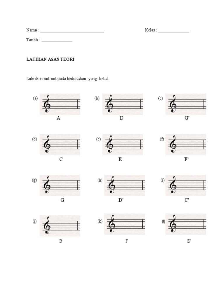 Latihan Kedudukan Not Muzik | PDF | Metode & Bahan Ajar