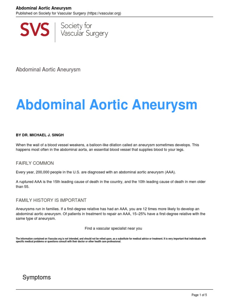 Society For Vascular Surgery - Abdominal Aortic Aneurysm - 2018-08-01 | Download Free PDF ...