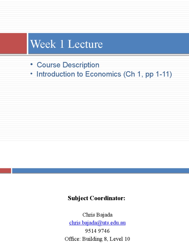 Week 1 Lecture: Course Description - Introduction To Economics (CH 1 ...