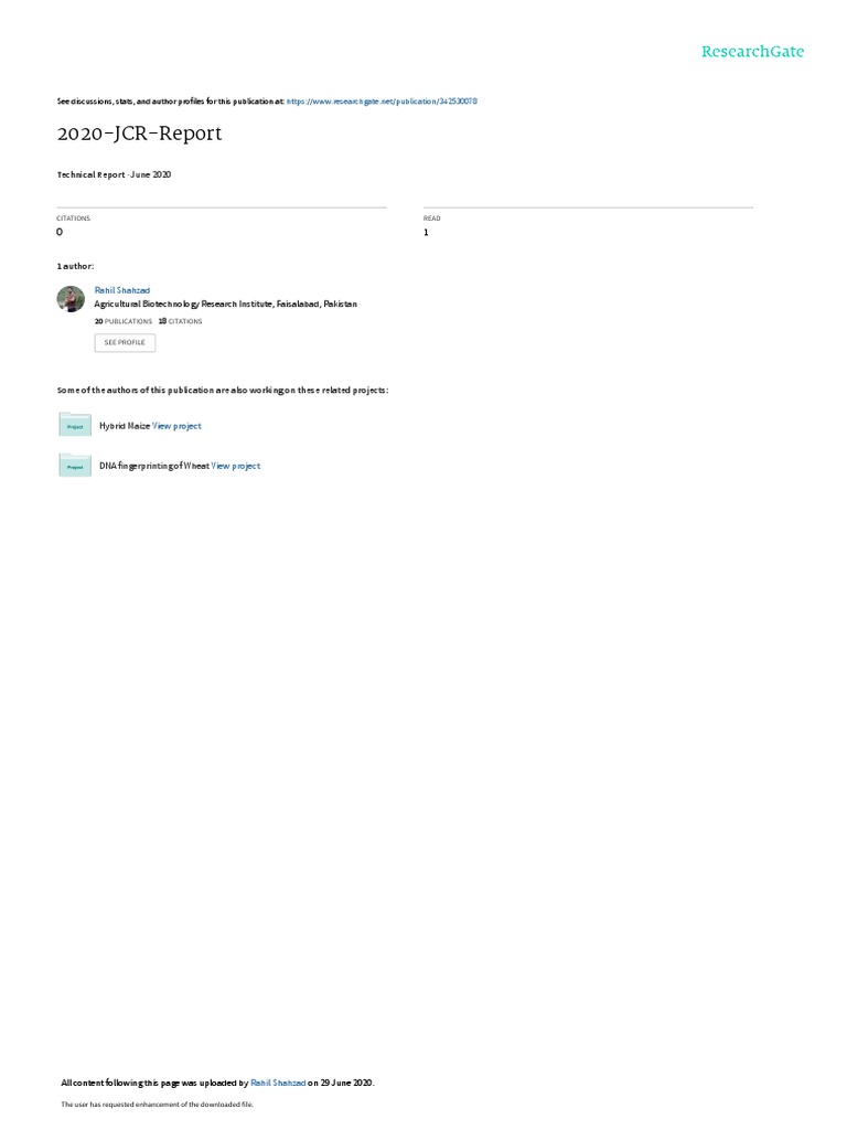 2020 JCR Report PDF | PDF | Biology | Life Sciences