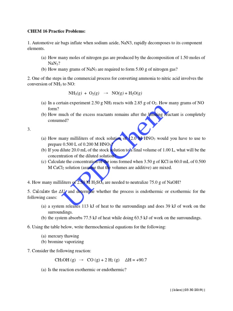 Stoich and Thermo Practice Problems | PDF | Nitric Acid | Ammonia