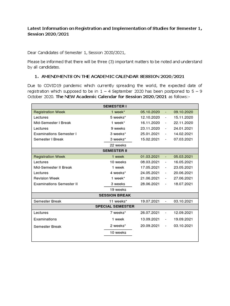 Important Announcement - Amendment of Registration Process and Academic ...