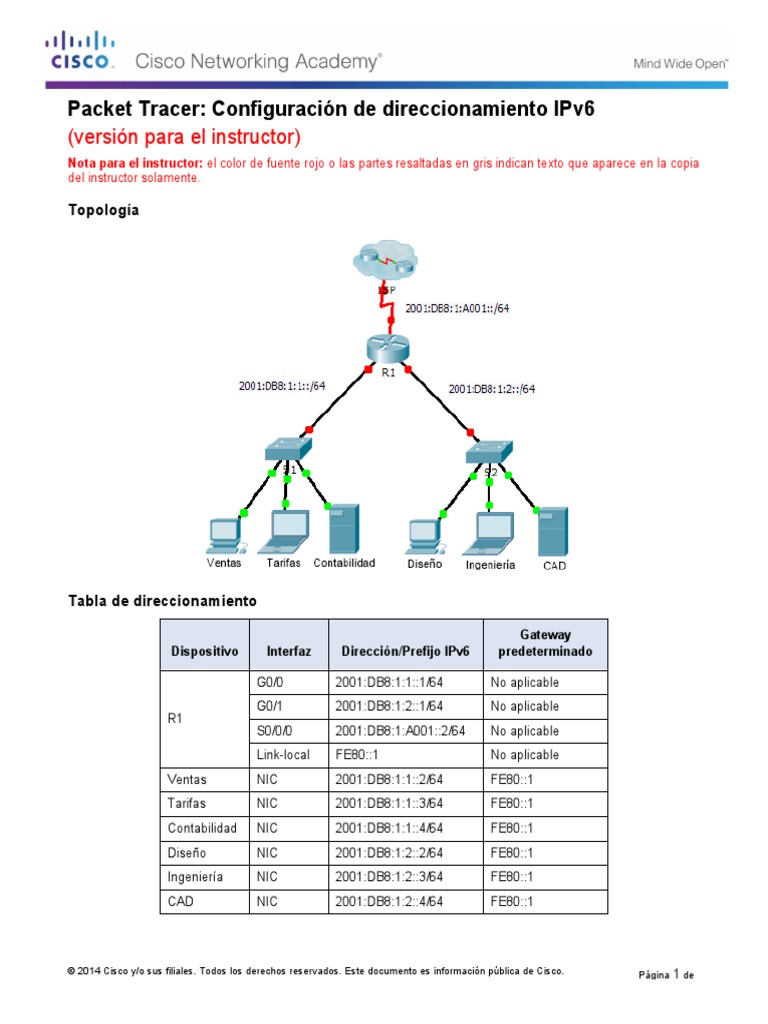 8.2.5.3 Packet Tracer Configuring IPv6 Addressing Instructions IG | PDF | Yo Pv6 | Enrutador ...