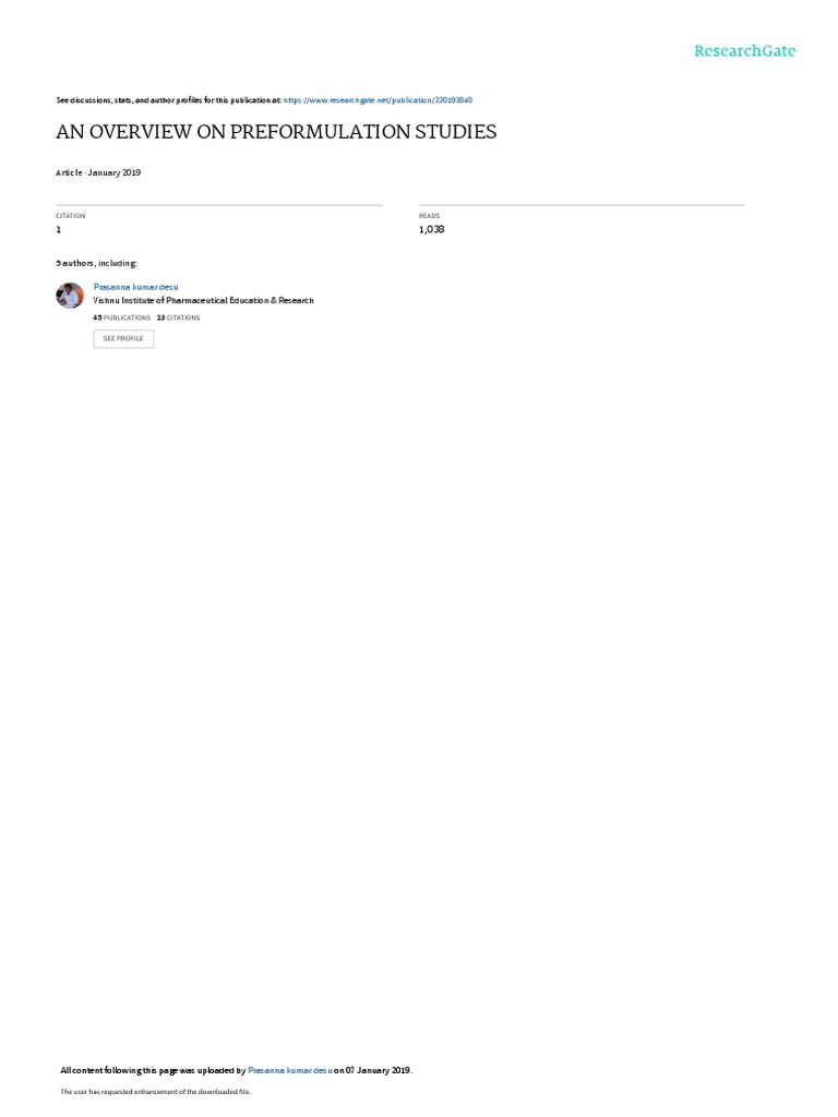 AN OVERVIEW ON PREFORMULATION STUDIES PR PDF | PDF | Acid Dissociation ...