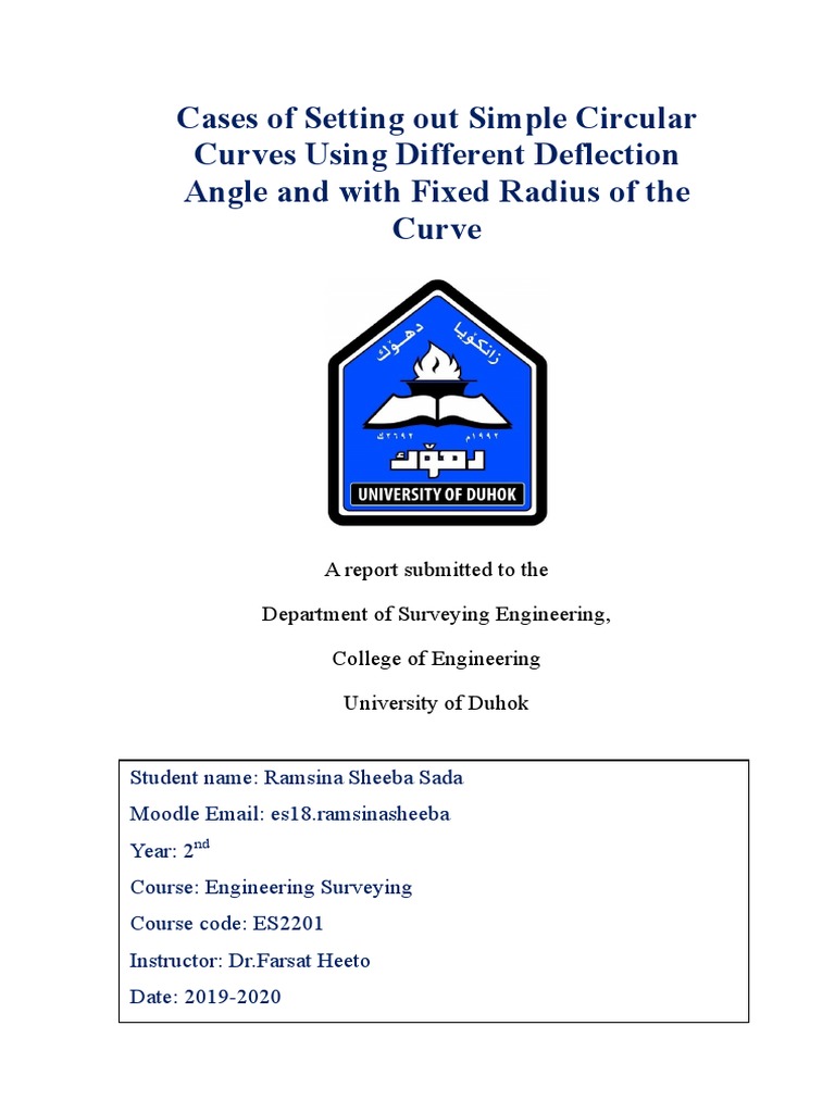 Setting Out Simple Circular Curves Using Deflection Angle and Radius | PDF | Angle | Circle