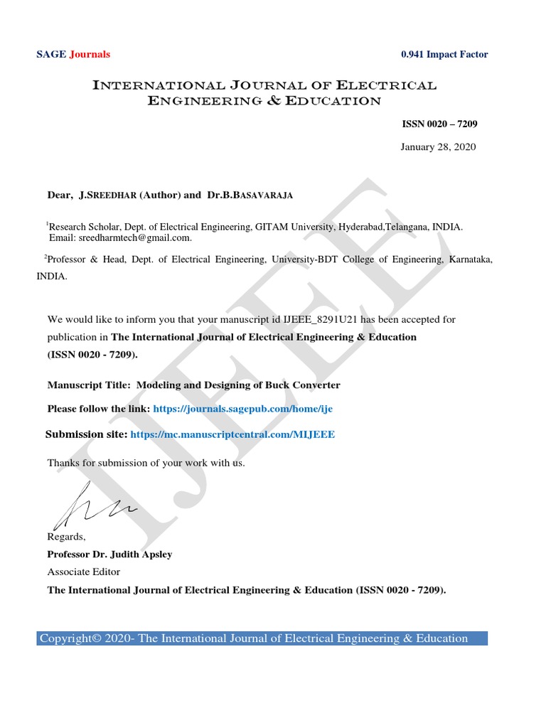 SCIE Paper - IJEEE - 8291U21 Acceptance Letter | PDF | Technology ...