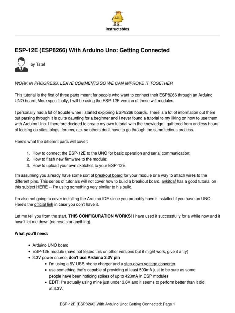 Esp 12e Esp8266 With Arduino Uno Getting Connected Pdf Arduino 8184