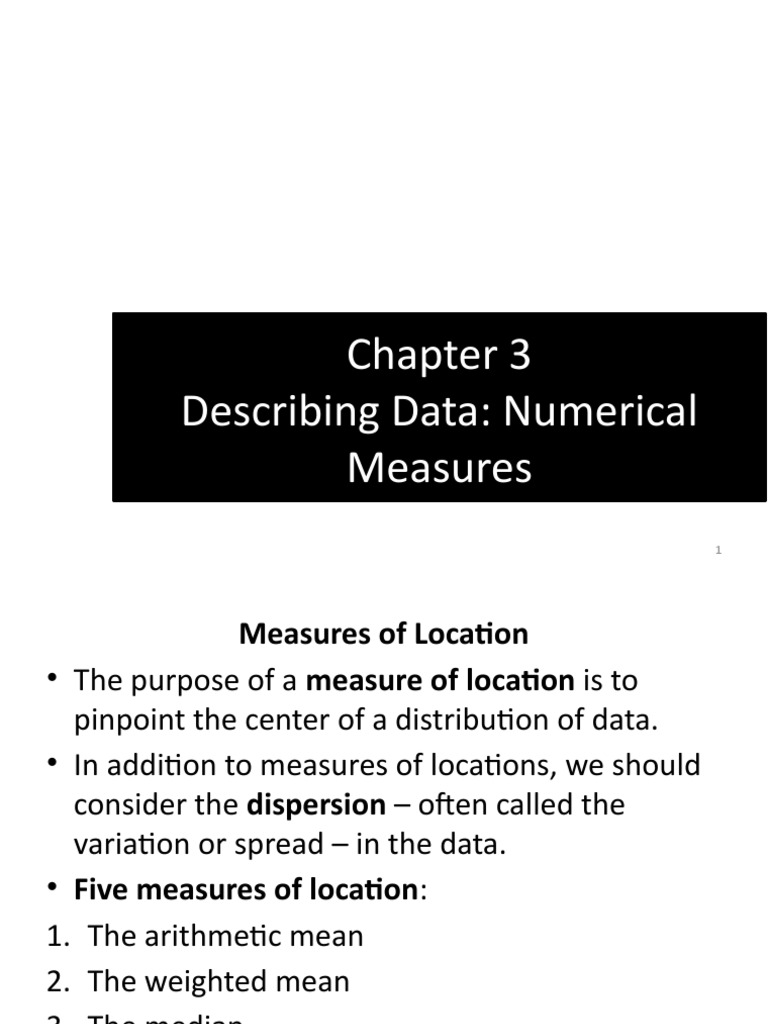 Chapter 3-Numerical Measures | PDF | Mean | Mode (Statistics)