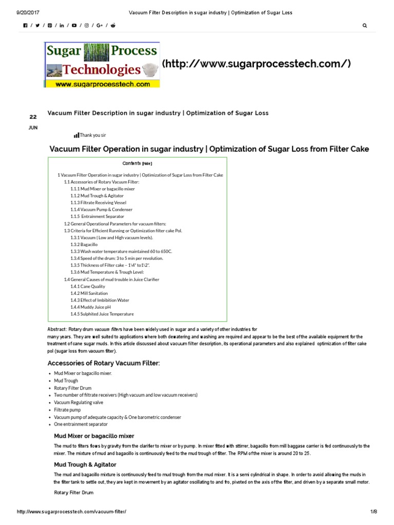 Optimizing Sugar Loss from Vacuum Filter Cakes in the Sugar Refining ...
